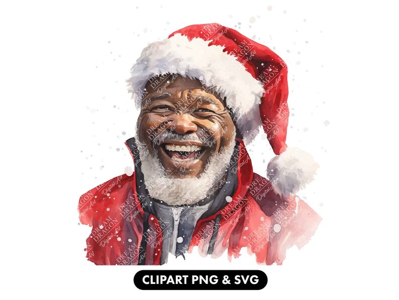 Laughing Black Santa, Illustration SVG File, Black Christmas Clipart ...