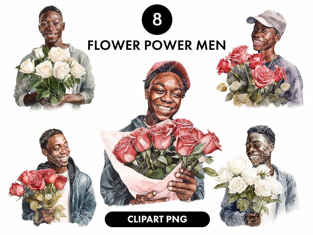 Flower Power Men, Black Men Clipart, Card Making, Digital Sticker ...