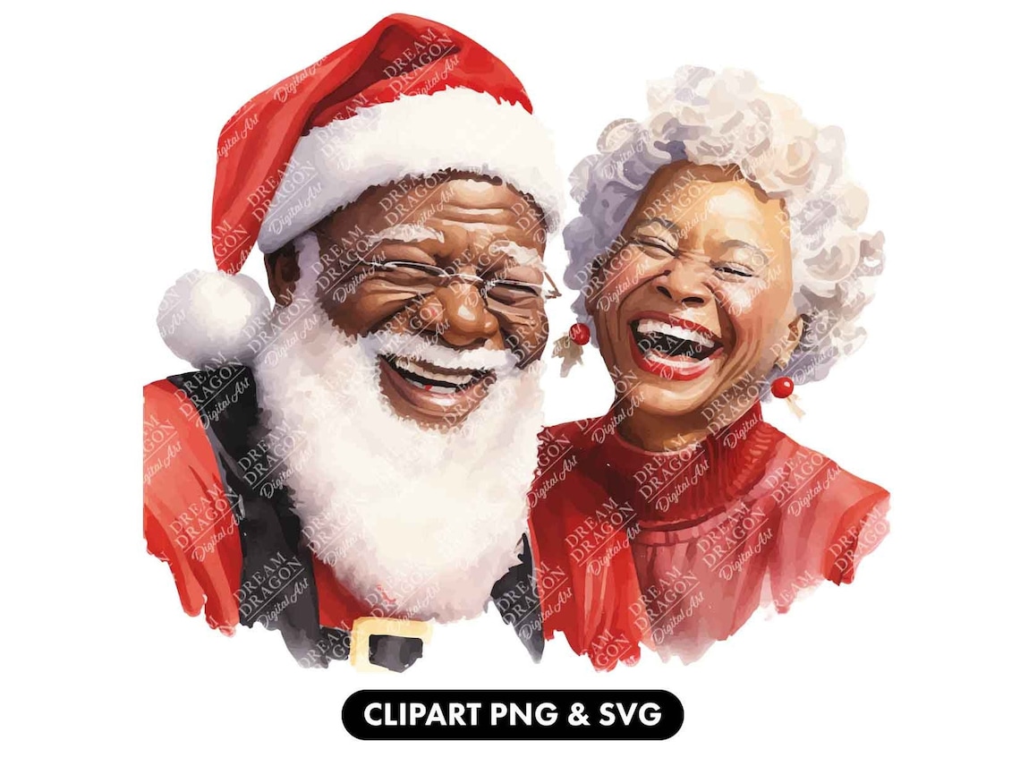 Happy Black Mr and Mrs Claus, Illustration Clipart, Black Couple ...