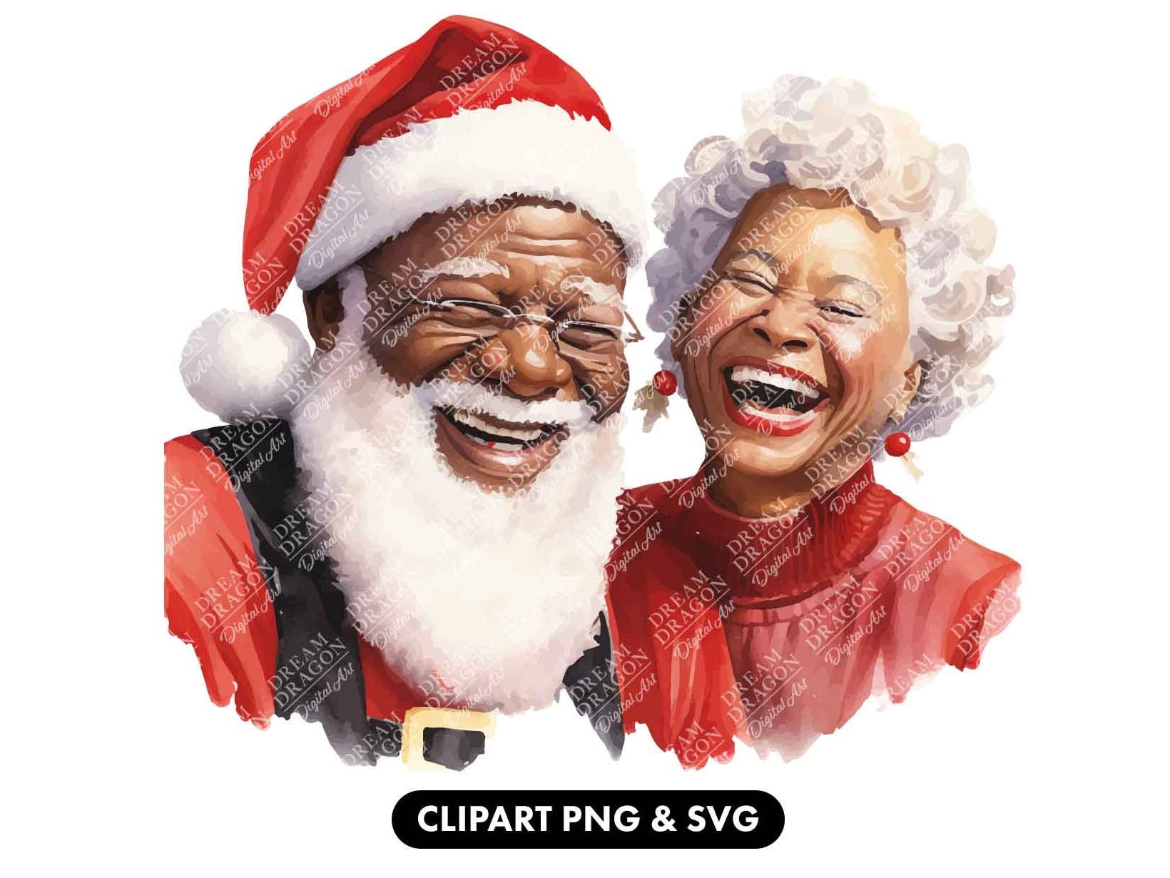 Happy Black Mr and Mrs Claus, Illustration Clipart, Black Couple ...