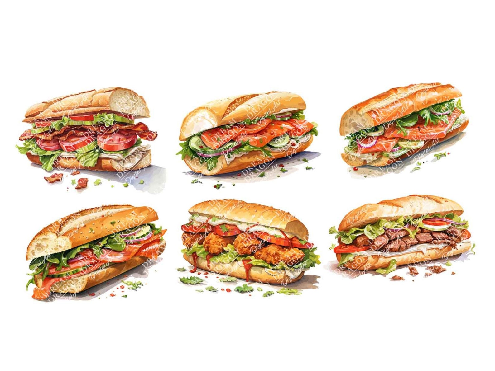 Sub Sandwiches Clipart SVG, Sandwich Clipart, Food Illustrations ...