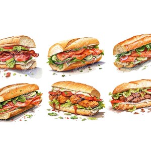 Sub Sandwiches Clipart SVG, Sandwich Clipart, Food Illustrations ...