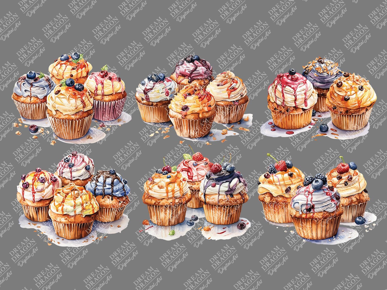 Muffins With Icing Clipart, Bakery Clipart, Dessert Clipart SVG, Food ...