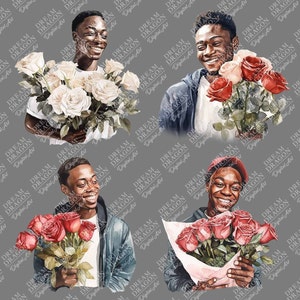 Flower Power Men, Black Men Clipart, Card Making, Digital Sticker ...