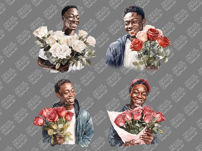 Flower Power Men, Black Men Clipart, Card Making, Digital Sticker ...