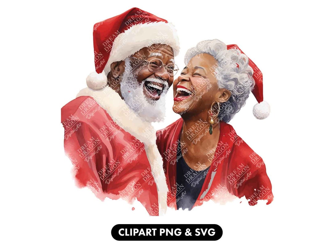 Black Mrs and Mr Claus, Laughing Couple, Christmas Clipart, Black ...
