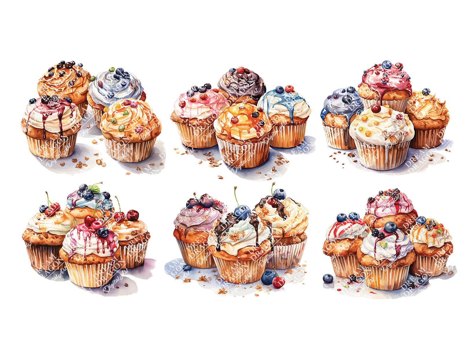 Muffins With Icing Clipart, Bakery Clipart, Dessert Clipart SVG, Food ...