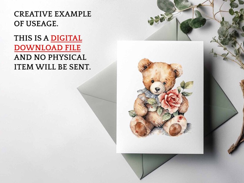 Cute Watercolor Teddy Bears, Mother Day Card, Valentines Day Card, Clipart, Digital Download ...