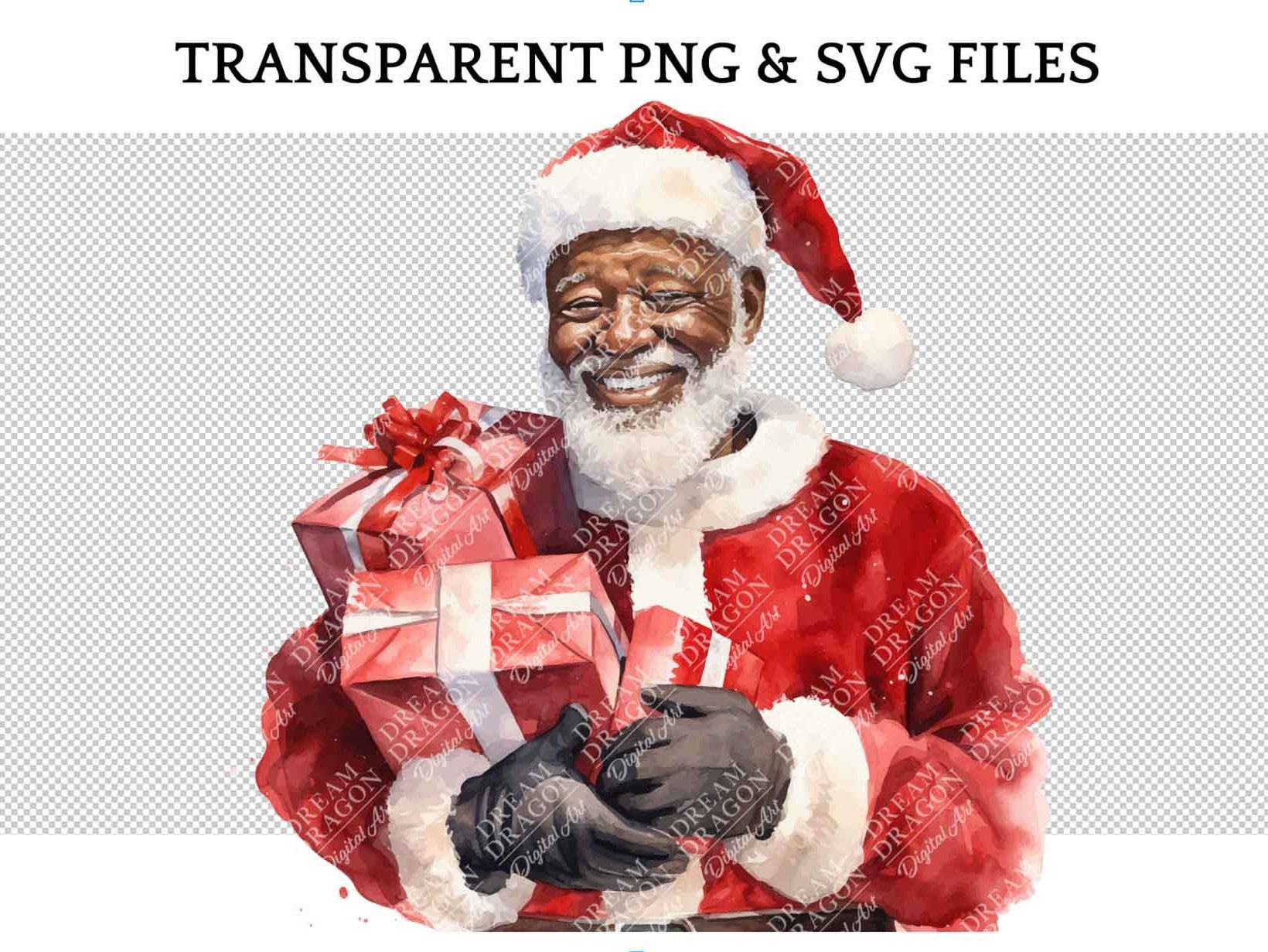 Black Santa Claus Holding Christmas Present, Festive Clipart, Black ...