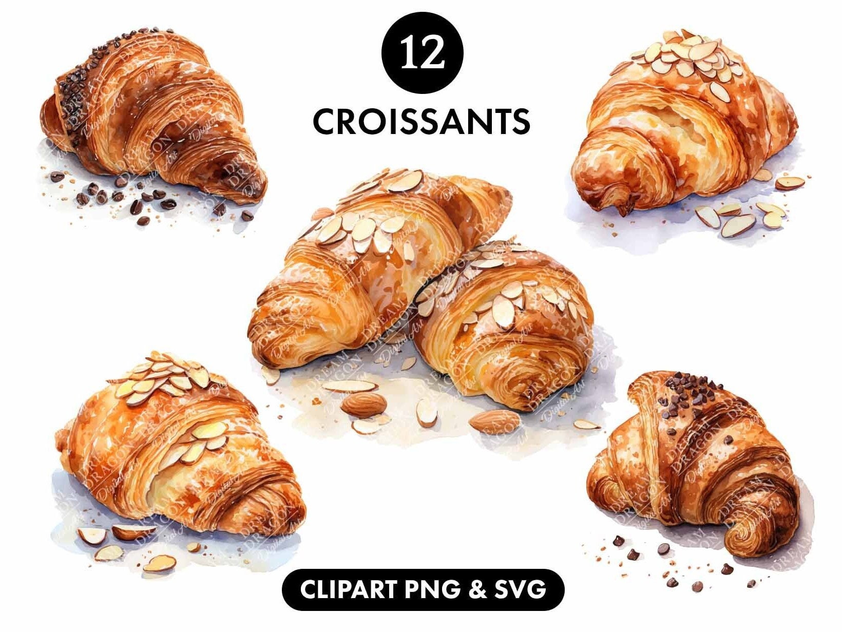 Croissant Clipart Bundle, Bakery Clipart SVG, Food Clipart Bundle ...