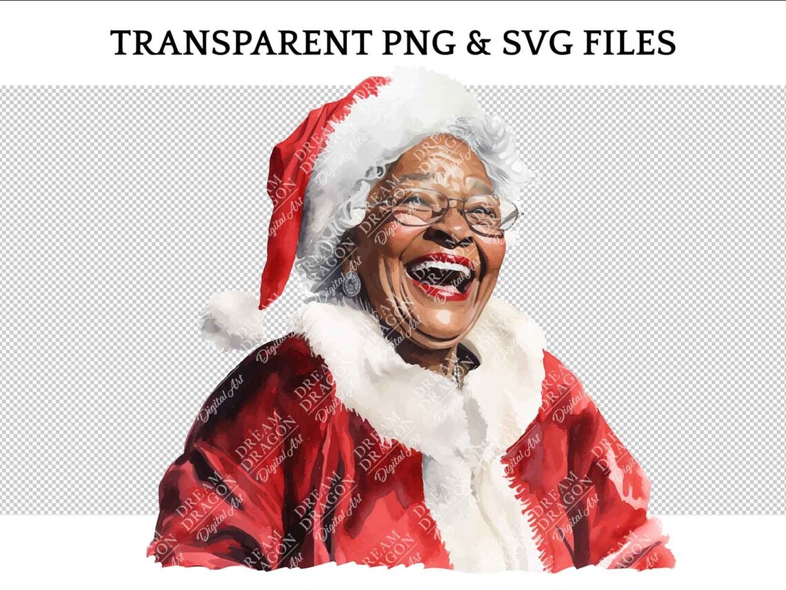 Laughing Black Mrs Claus in Christmas Outfit, Black Woman Clipart, SVG ...