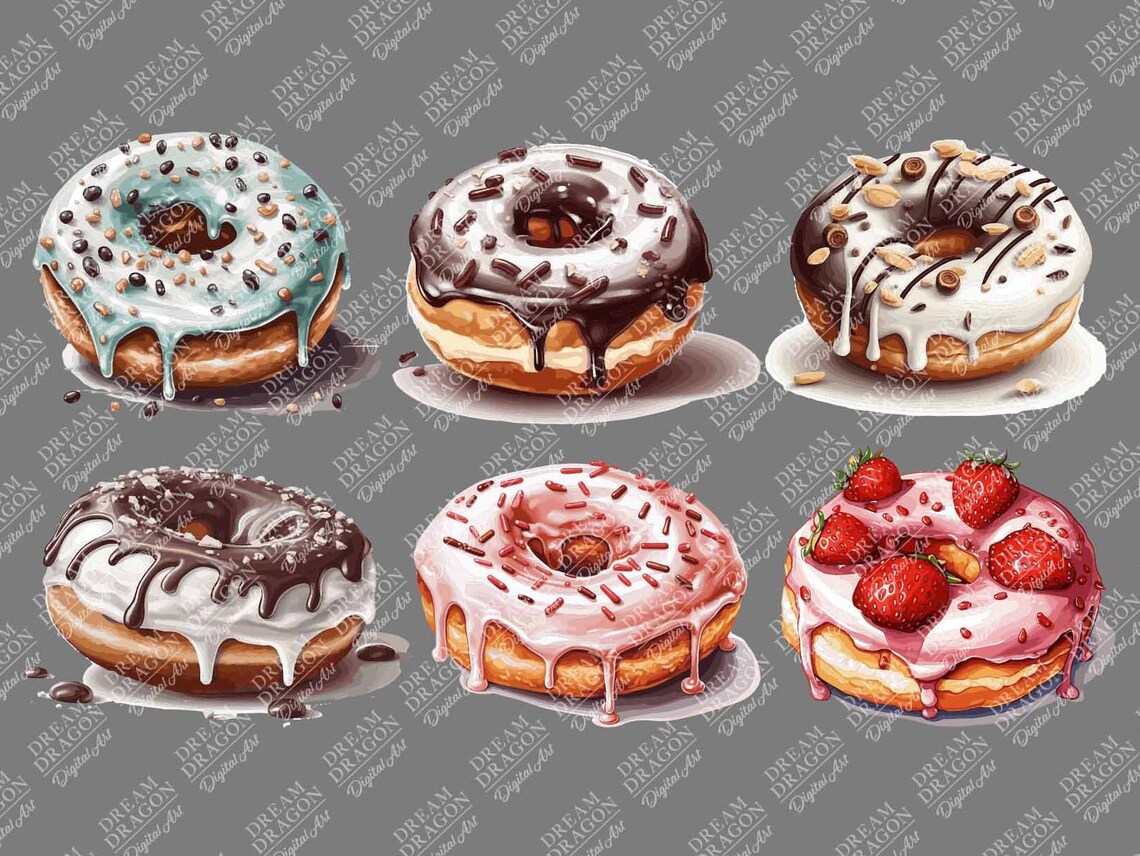 Donut Clipart Bundle, Dessert Clipart SVG, Food Illustration Clipart ...