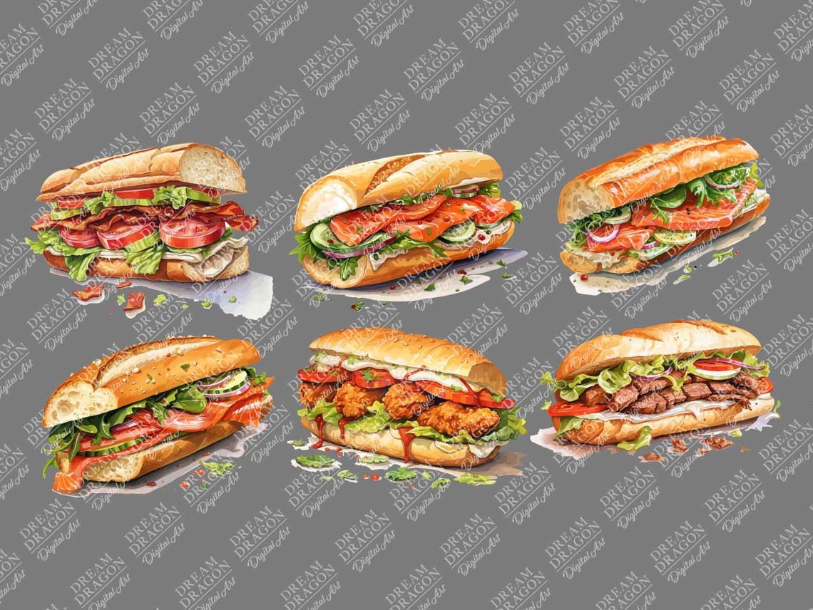 Sub Sandwiches Clipart SVG, Sandwich Clipart, Food Illustrations ...