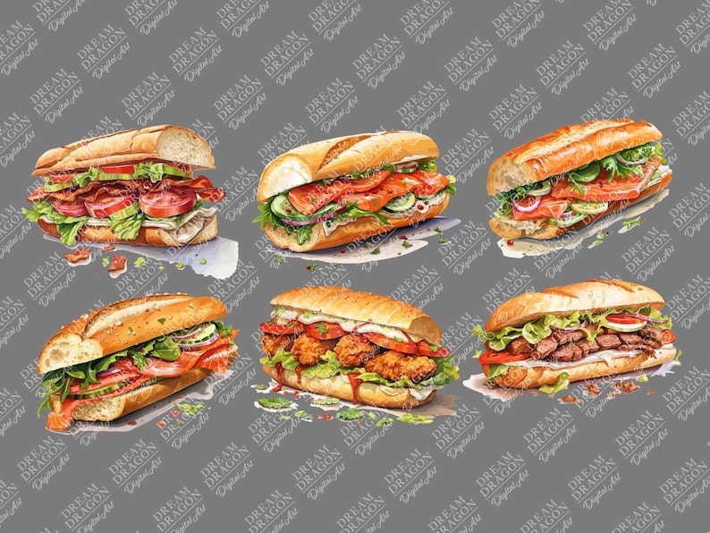 Sub Sandwiches Clipart SVG, Sandwich Clipart, Food Illustrations ...
