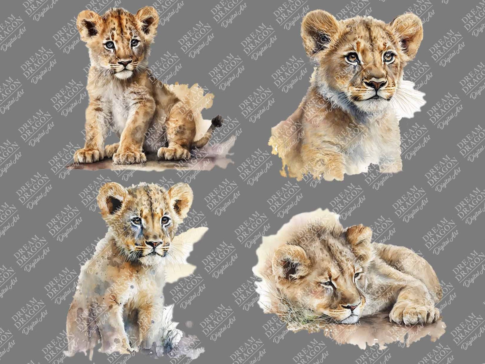 Cute Lion Cubs Watercolor Clipart Bundle, Png Files, Jungle Nursery ...