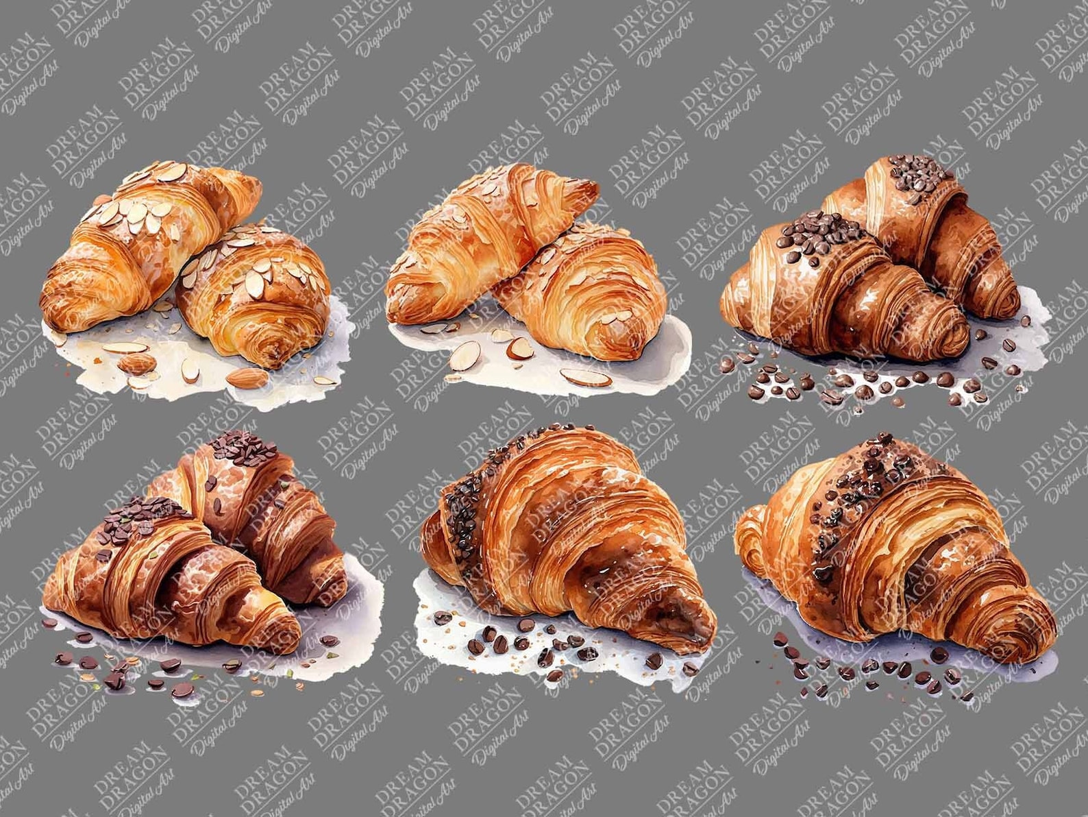 Croissant Clipart Bundle, Bakery Clipart SVG, Food Clipart Bundle ...