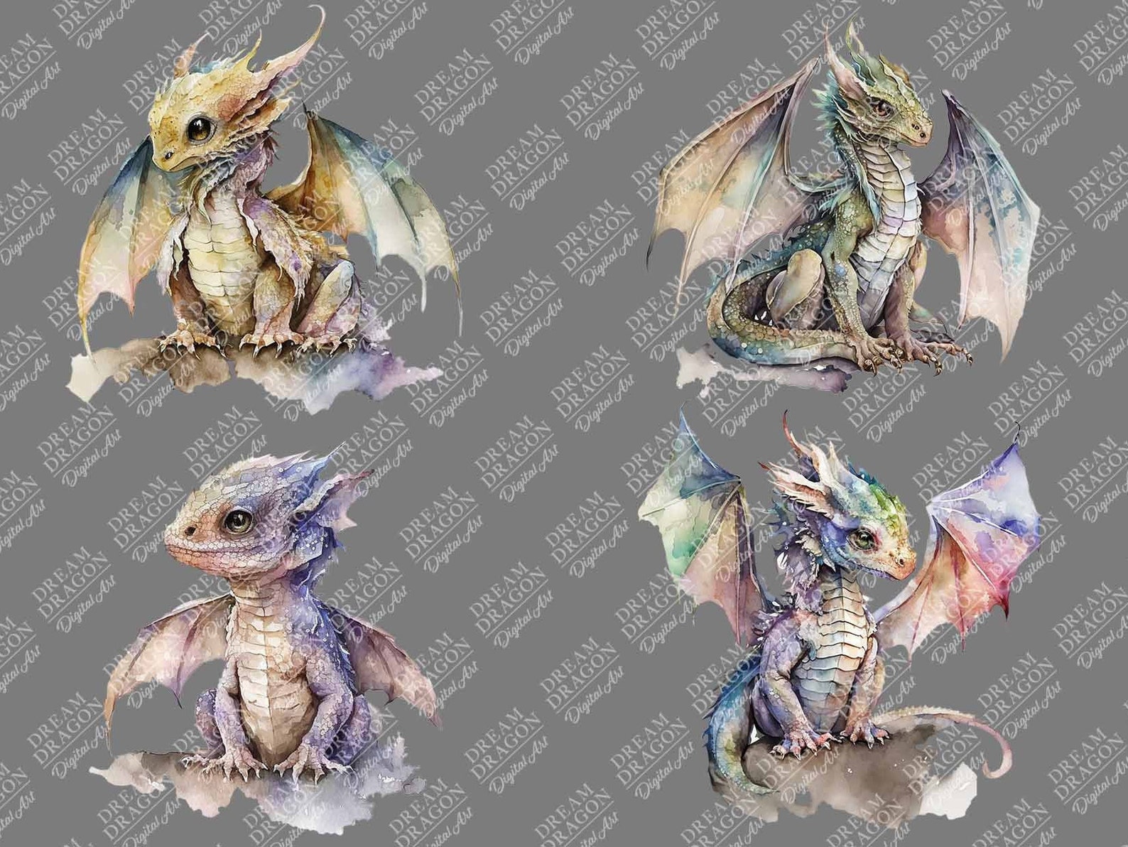 Dragons Watercolor Clipart Bundle Fantasy Clip Art Fantasy - Etsy