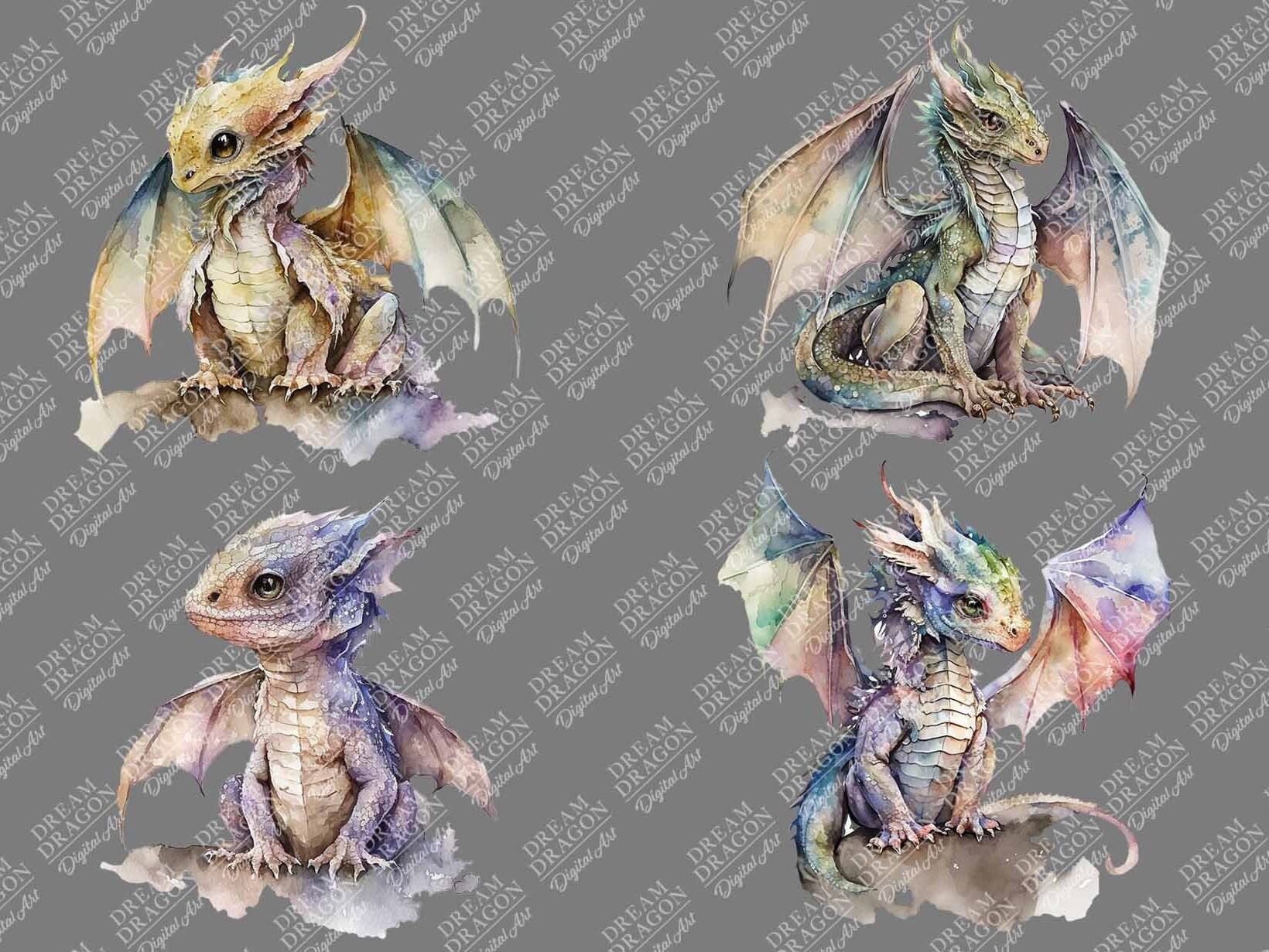 Dragons Watercolor Clipart Bundle Fantasy Clip Art Fantasy - Etsy