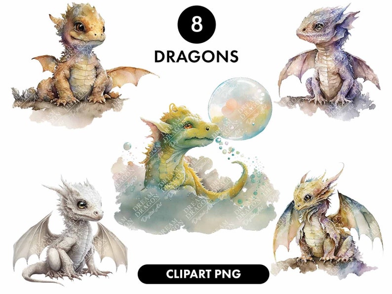 Dragons Watercolor Clipart Bundle Fantasy Clip Art Fantasy - Etsy