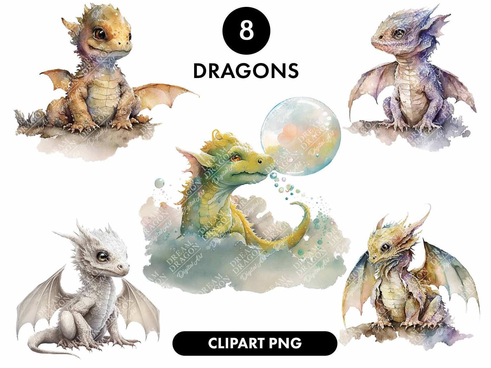 Dragons Watercolor Clipart Bundle Fantasy Clip Art Fantasy - Etsy
