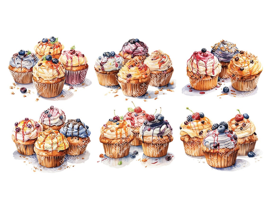 Muffins With Icing Clipart, Bakery Clipart, Dessert Clipart SVG, Food ...