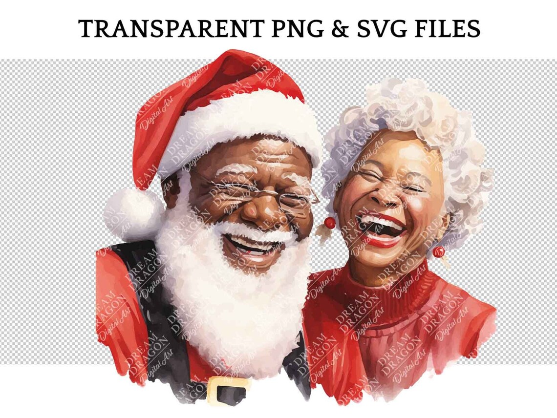 Happy Black Mr and Mrs Claus, Illustration Clipart, Black Couple ...