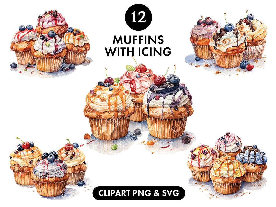 Muffins With Icing Clipart, Bakery Clipart, Dessert Clipart SVG, Food ...