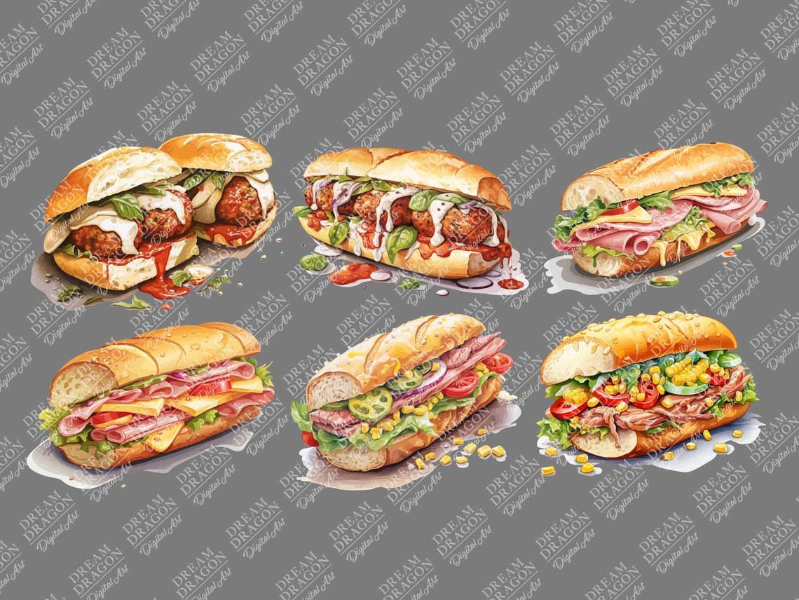 Sub Sandwiches Clipart SVG, Sandwich Clipart, Food Illustrations ...