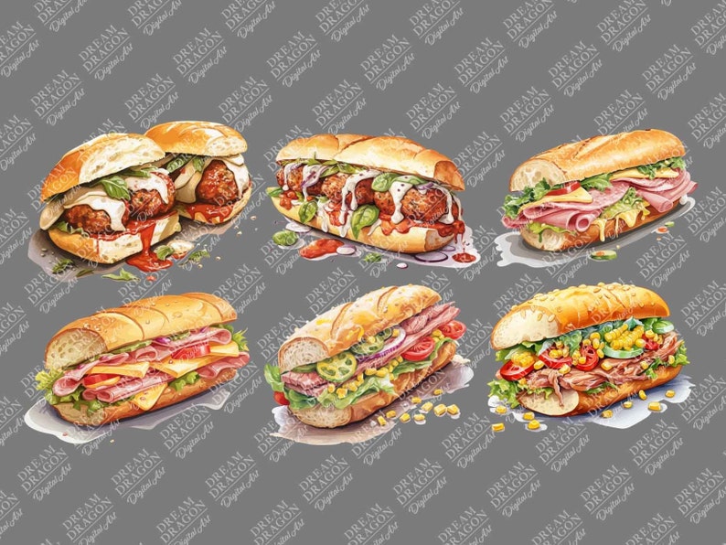 Sub Sandwiches Clipart SVG, Sandwich Clipart, Food Illustrations ...