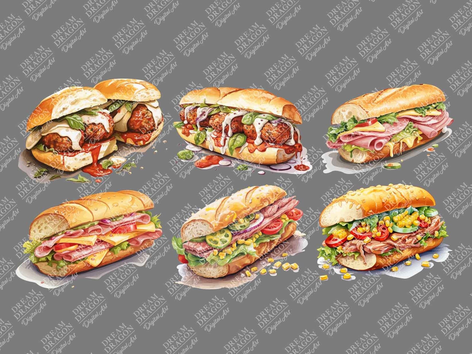 Sub Sandwiches Clipart SVG, Sandwich Clipart, Food Illustrations ...