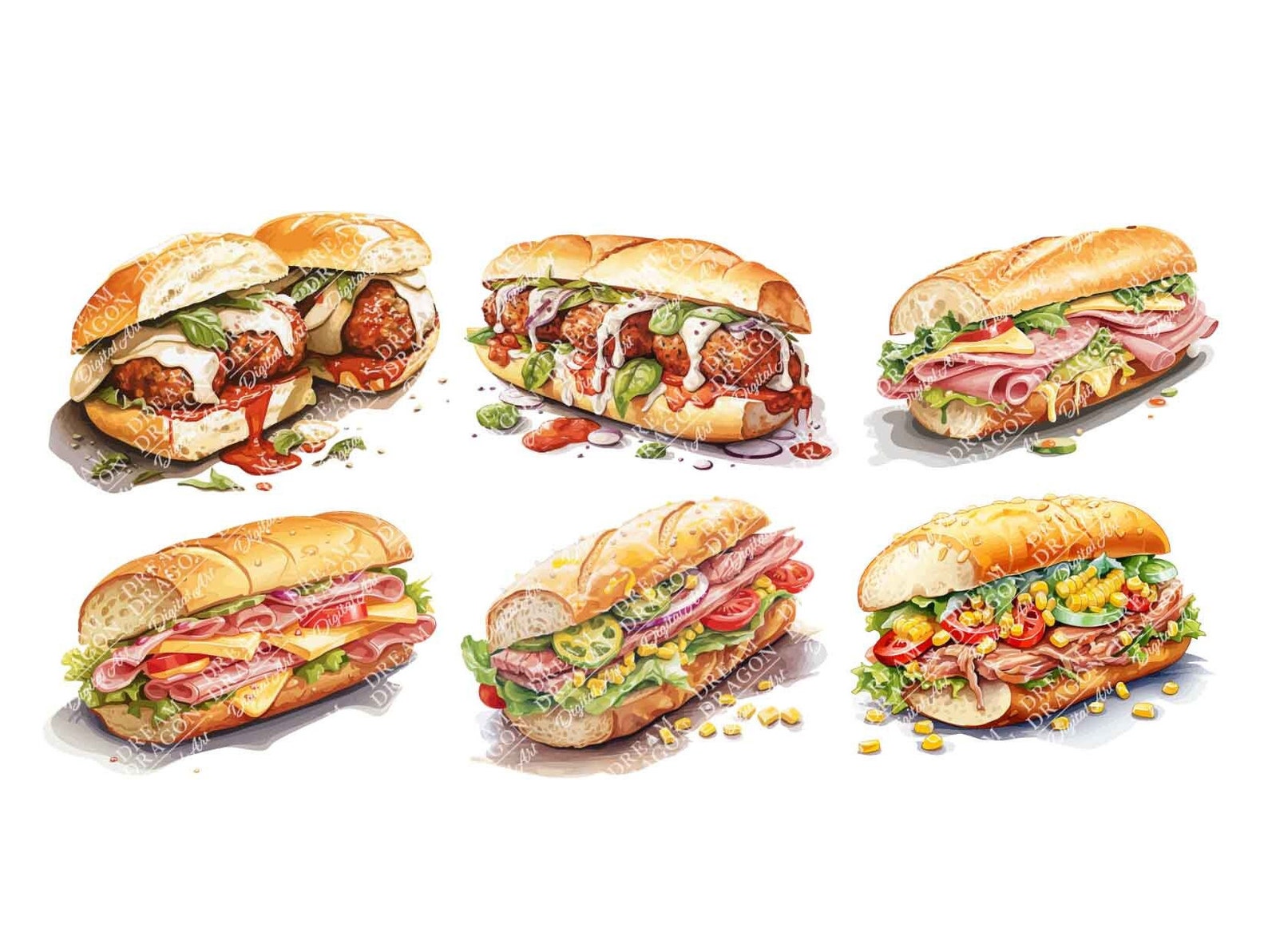 Sub Sandwiches Clipart SVG, Sandwich Clipart, Food Illustrations ...