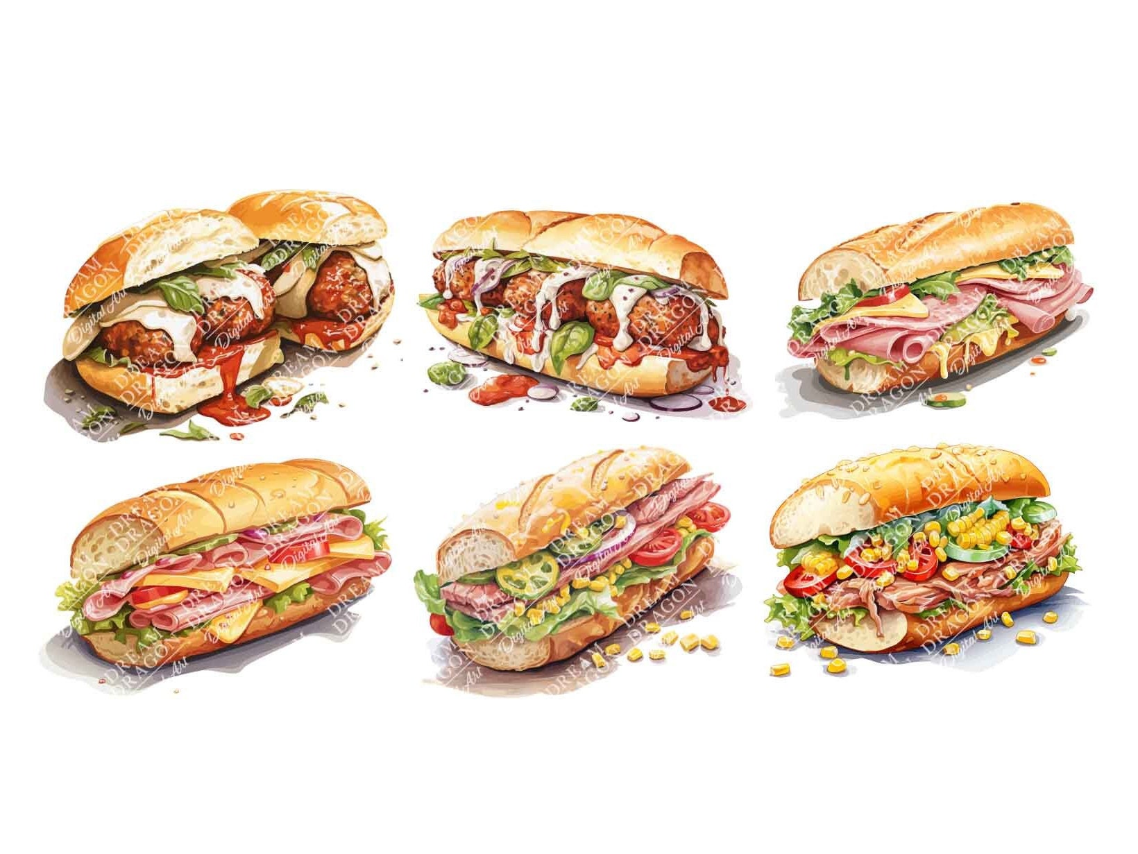 Sub Sandwiches Clipart SVG, Sandwich Clipart, Food Illustrations ...