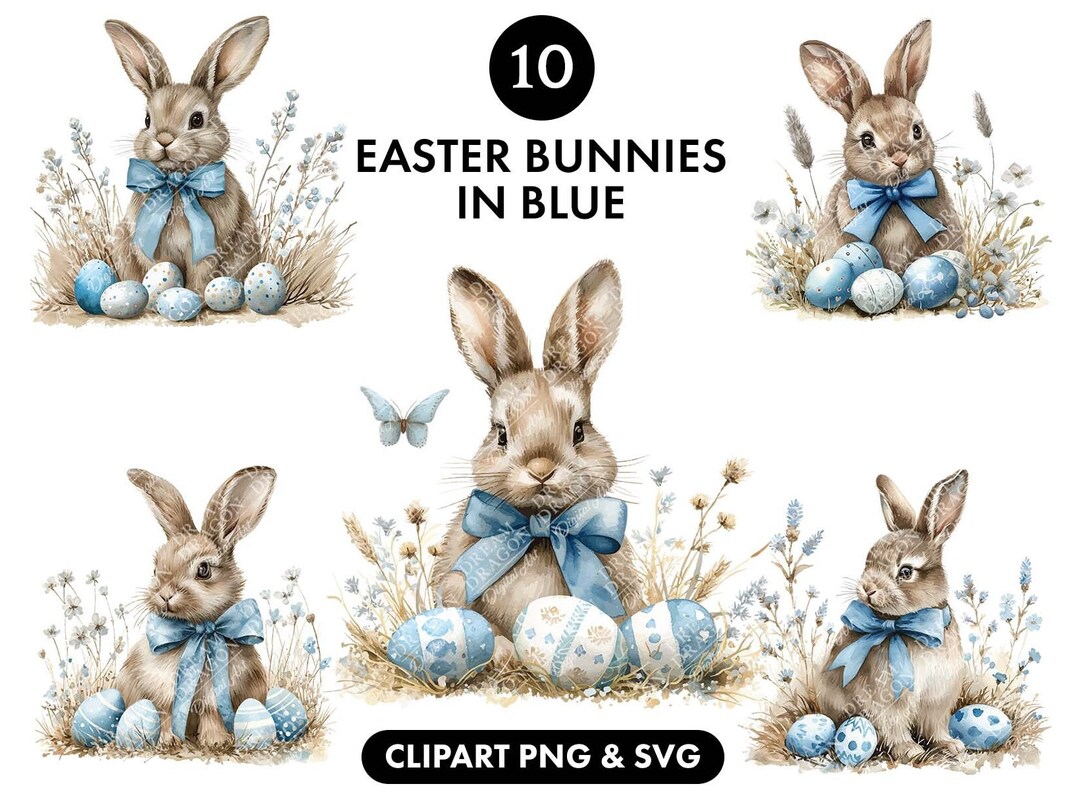 Easter Bunnies in Blue Clipart, Baby Shower Clipart, Easter Clipart ...
