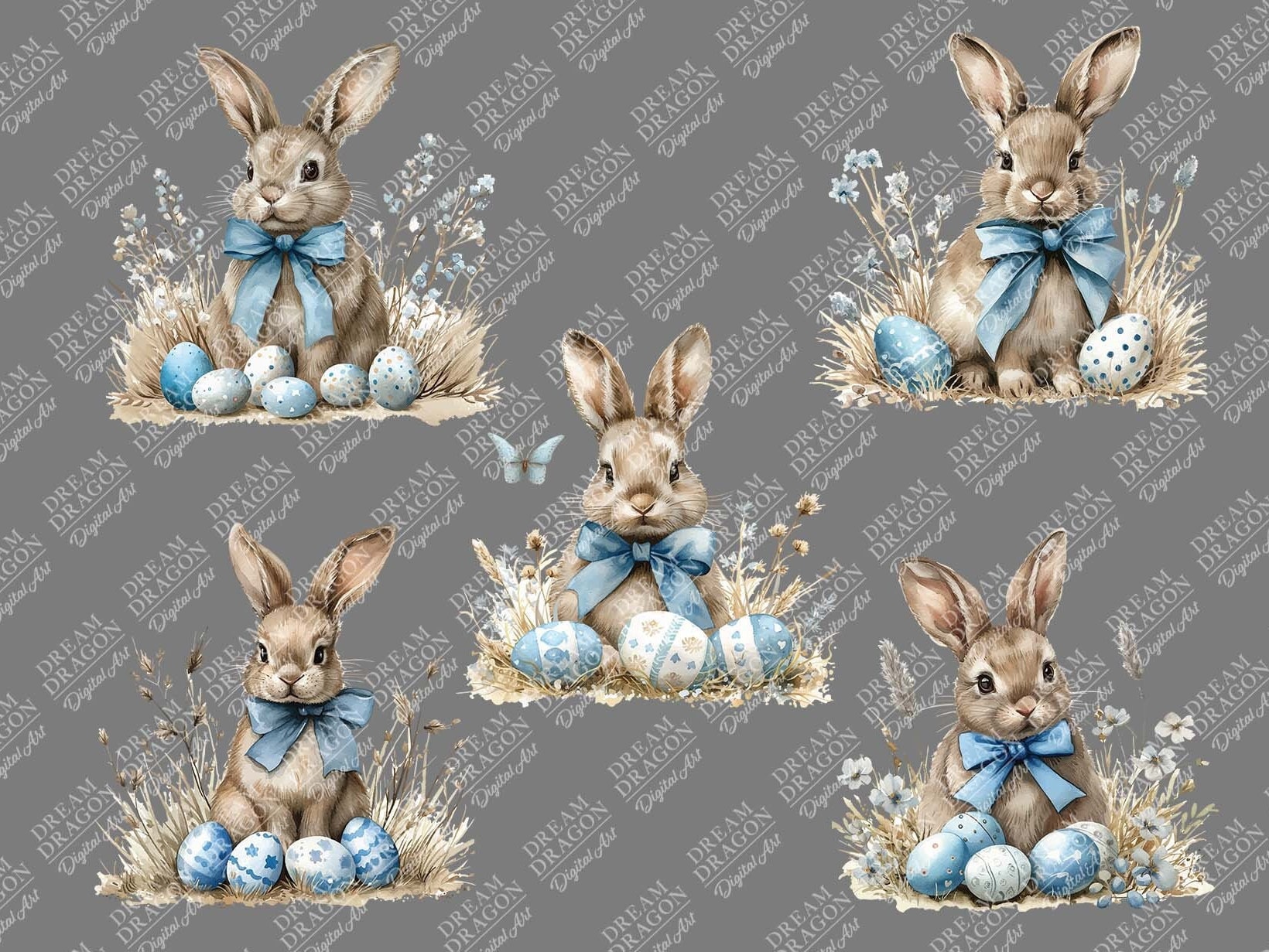 Easter Bunnies in Blue Clipart, Baby Shower Clipart, Easter Clipart ...