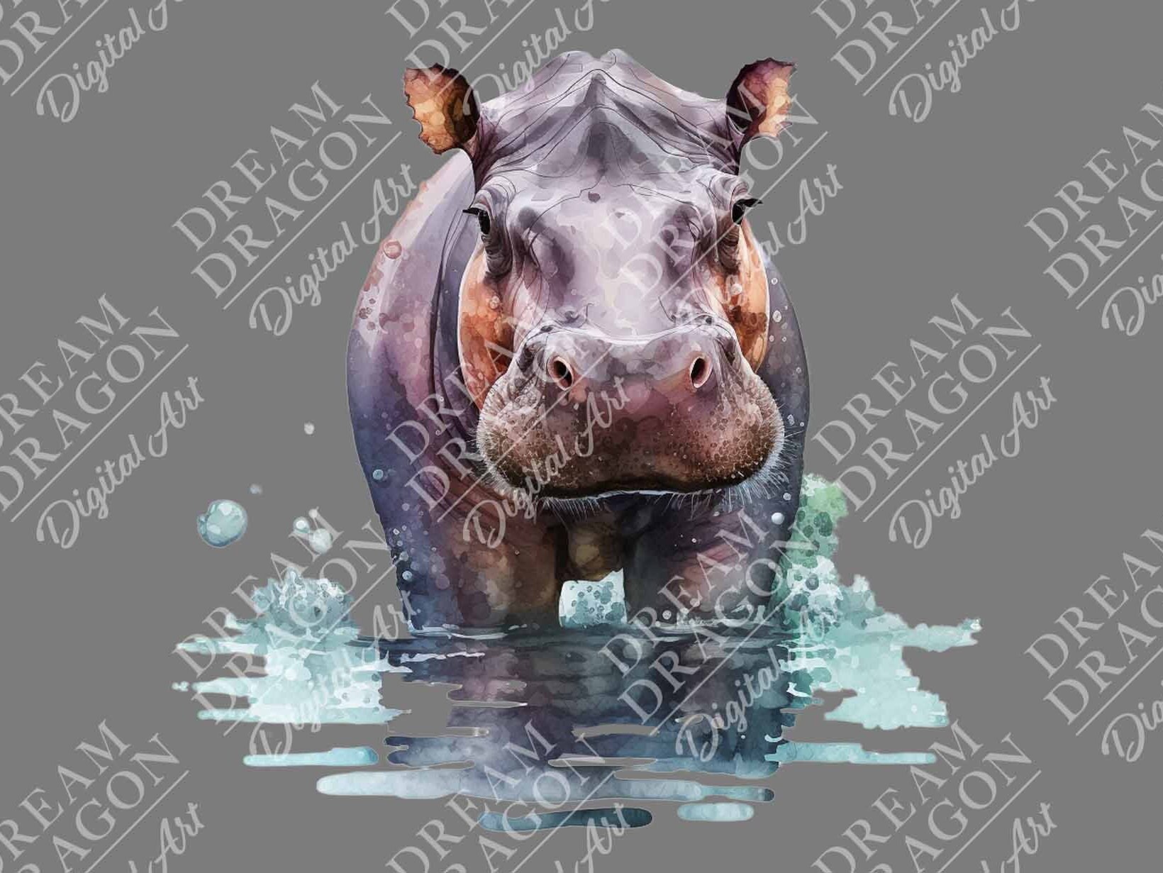 Hippo Watercolor Clipart Png, Animal Clip Art Png, Digital Download ...
