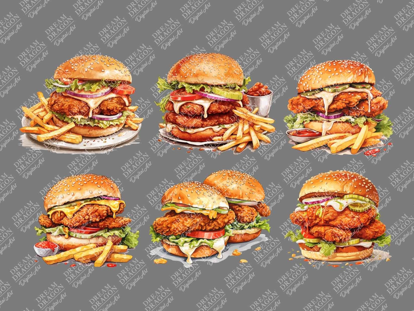 Fried Chicken Burgers Clipart, Fast Food Clipart, Junk Food Clipart ...