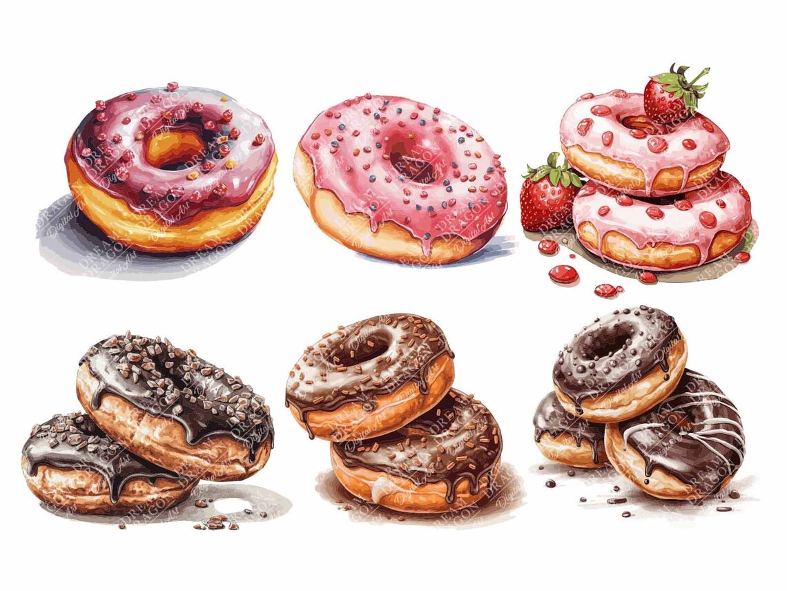 Donut Clipart Bundle, Dessert Clipart SVG, Food Illustration Clipart ...