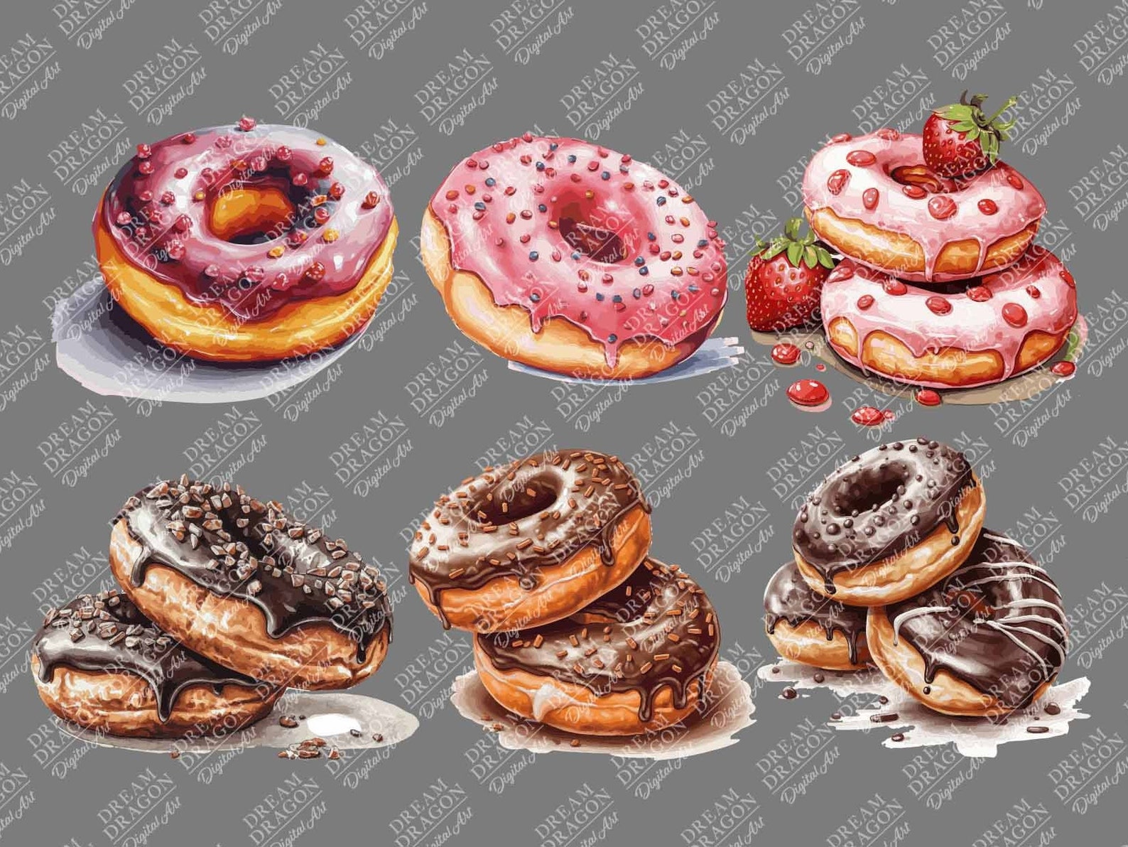 Donut Clipart Bundle, Dessert Clipart SVG, Food Illustration Clipart ...