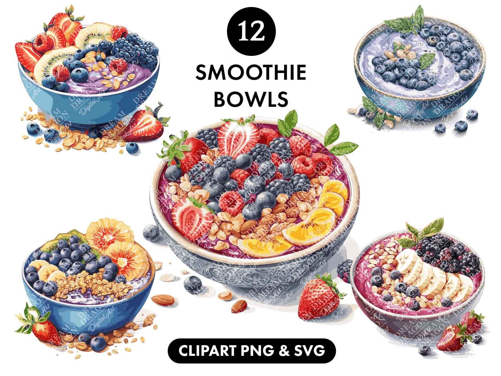 Smoothie Bowl Clipart, Clipart SVG, Food Illustration Clipart, Png ...