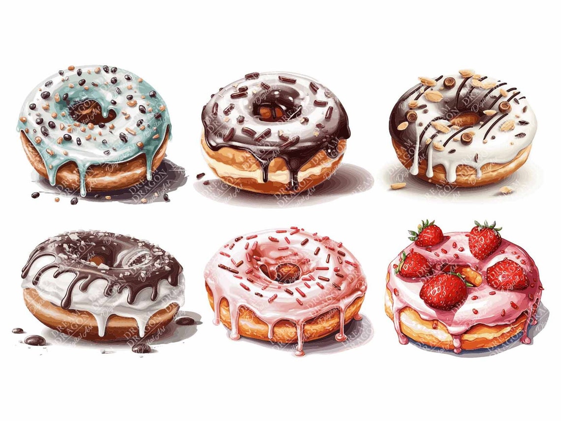 Donut Clipart Bundle, Dessert Clipart SVG, Food Illustration Clipart ...