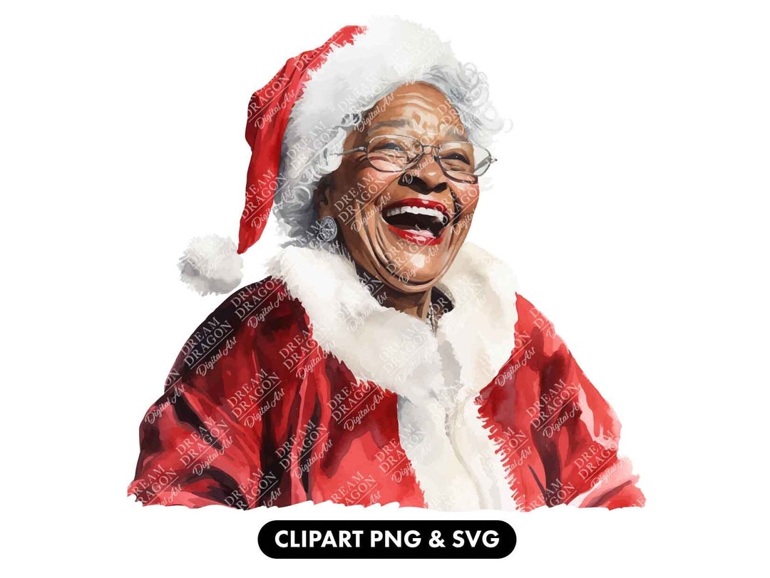 Laughing Black Mrs Claus in Christmas Outfit, Black Woman Clipart, SVG ...