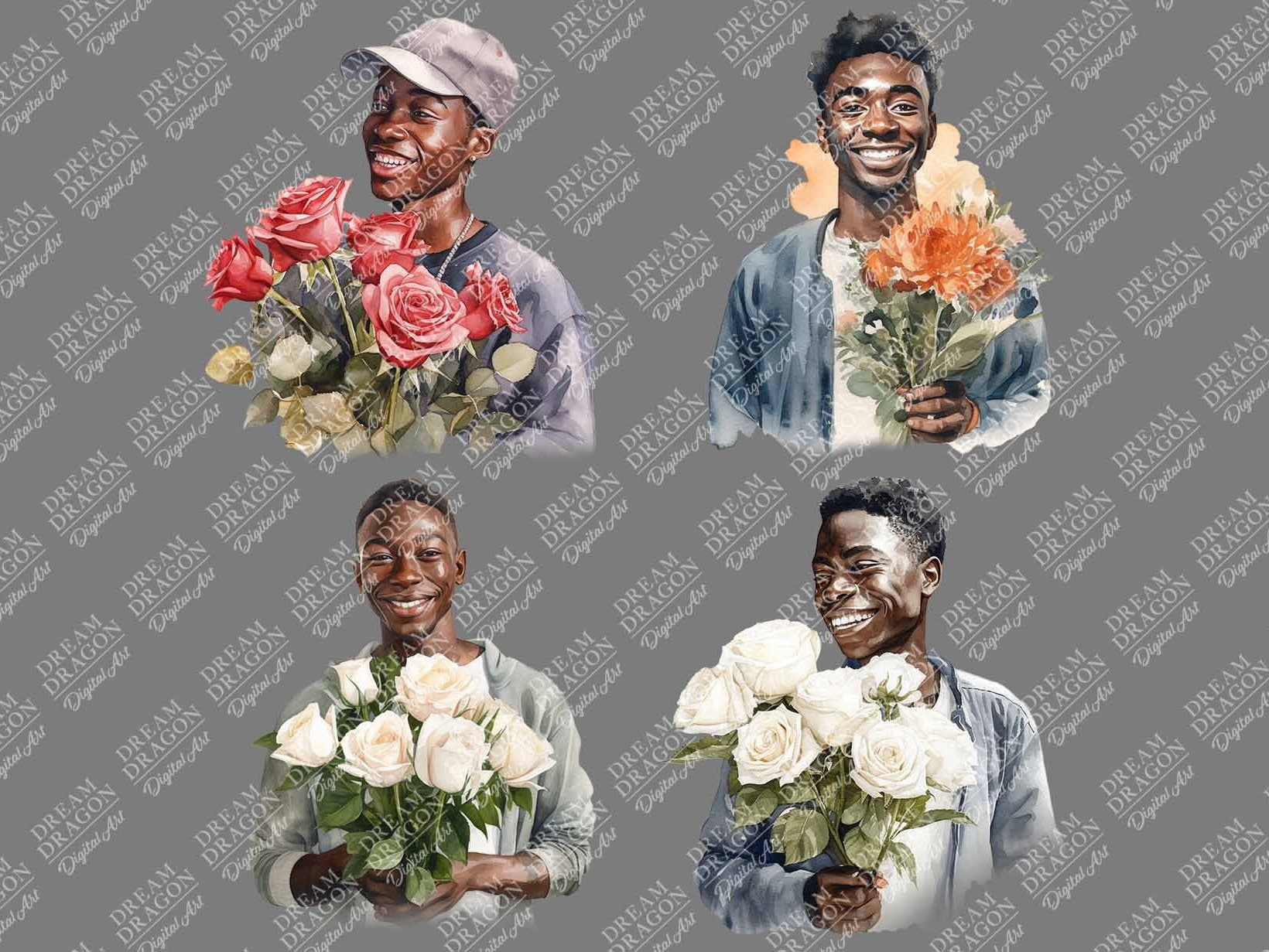 Flower Power Men, Black Men Clipart, Card Making, Digital Sticker ...