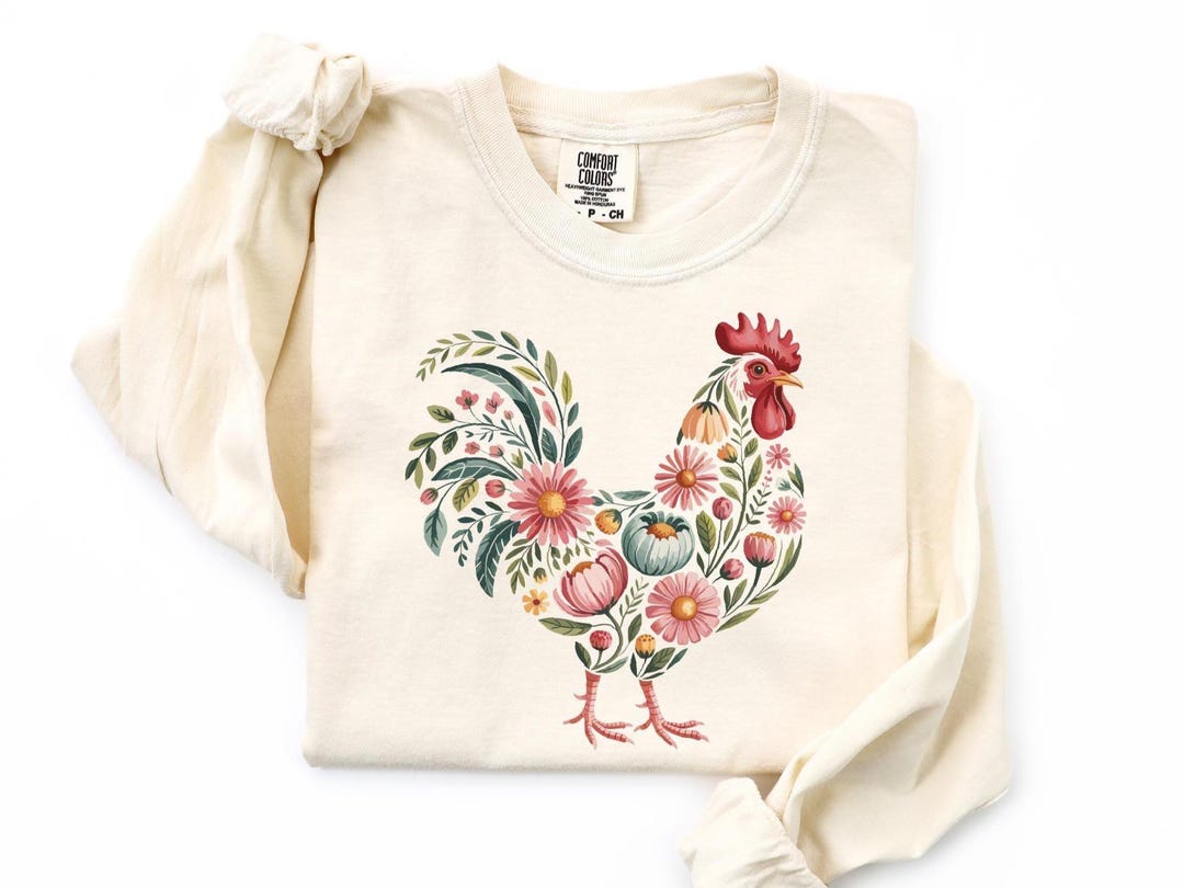 Comfort Colors® Valentines Floral Chicken Long Sleeve, Valentine Farm ...
