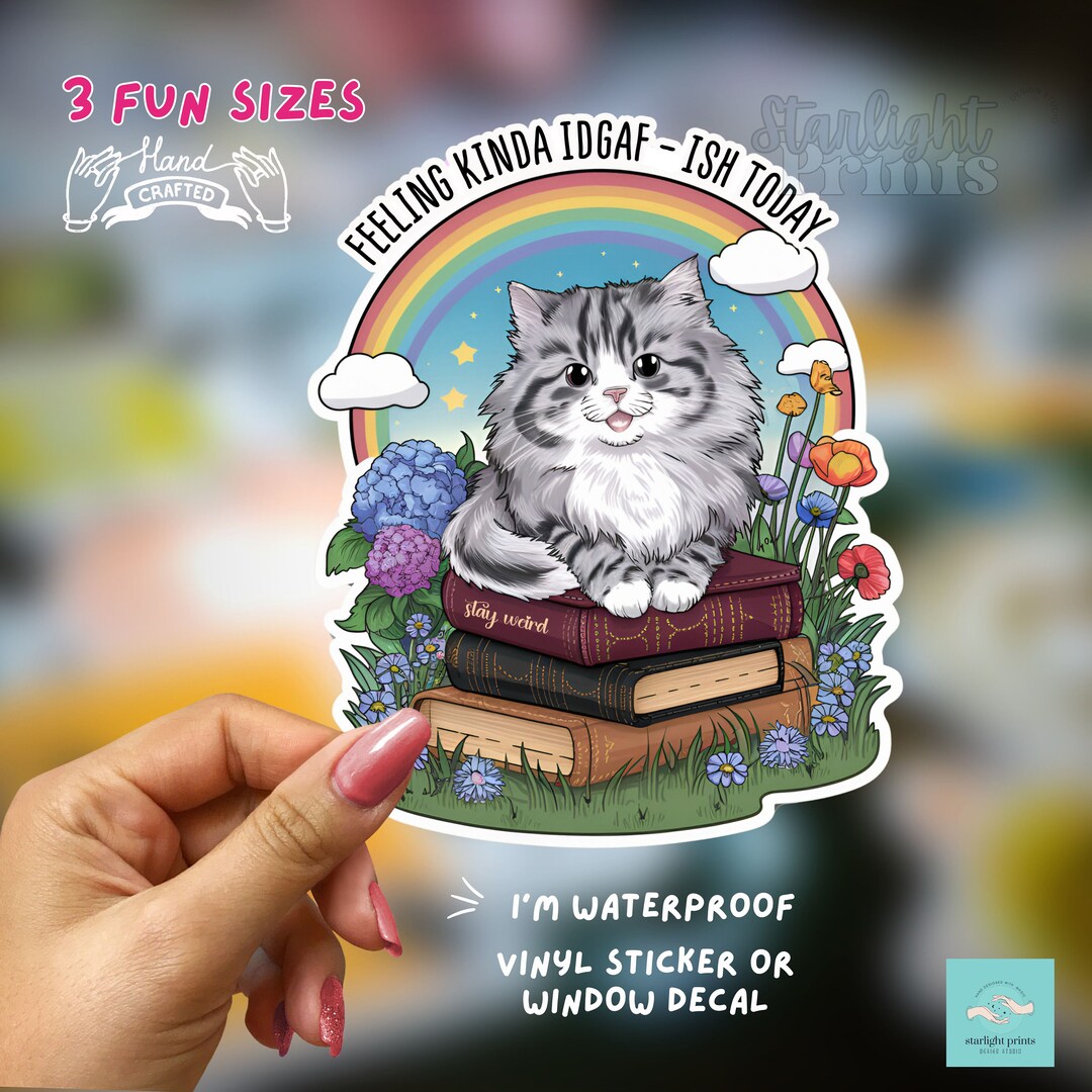 IDGAF Cat Sticker, Funny Decals, Vinyl, Cute Cat Stickers, Waterproof ...