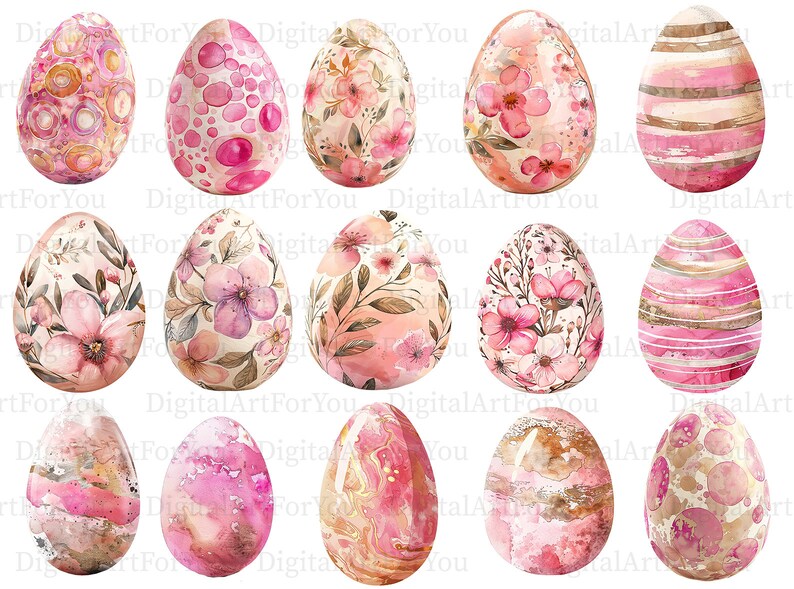 Pink Easter Eggs Clipart 25pc PNG & SVG Pastel Easter Clipart ...