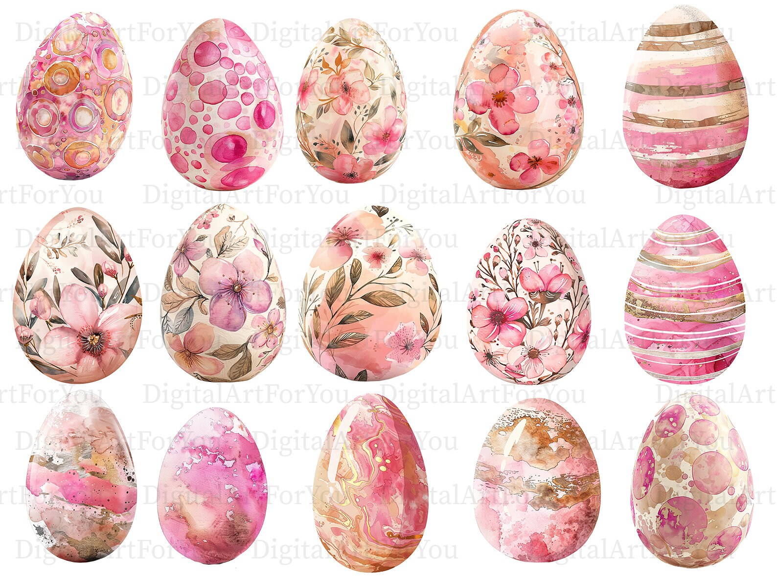 Pink Easter Eggs Clipart 25pc PNG & SVG Pastel Easter Clipart ...