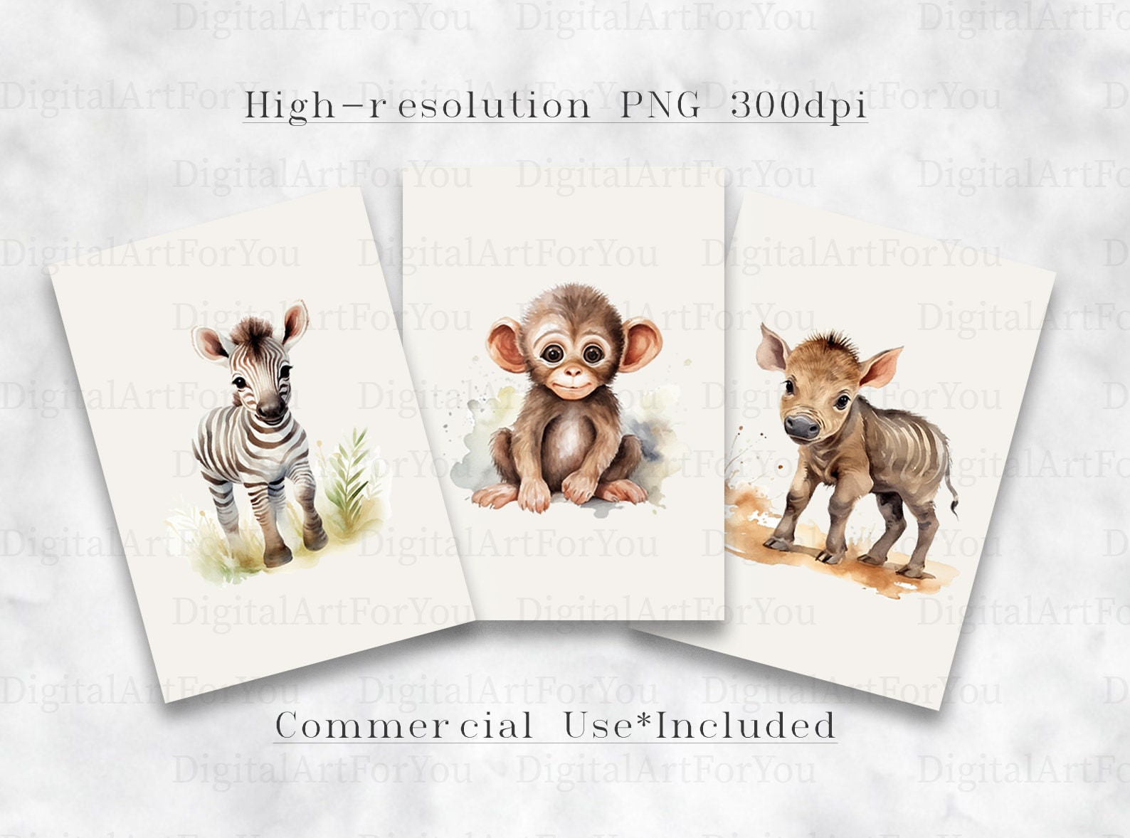 20 Safari Baby Animals Watercolor Clipart, Digital Crafting PNG ...