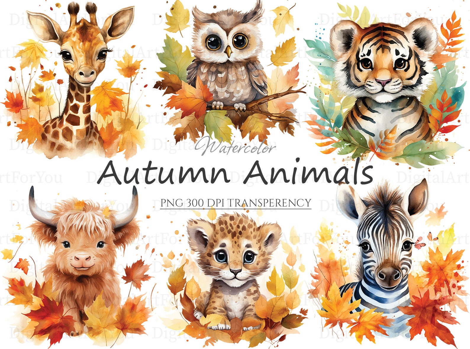 Fall Baby Animals in Leaves 32pc PNG & SVG Baby Animals - Etsy