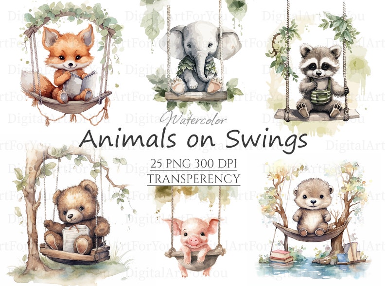 Baby Animals on Swings 25pc PNG JPEG & SVG Clipart Baby - Etsy Canada