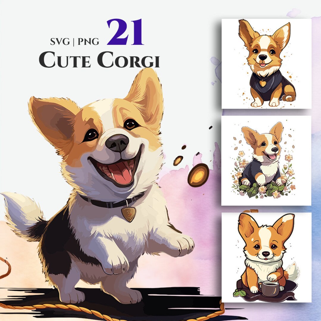 Corgi Cute Puppy Dog Clipart Digital Illustration, Printable PNG ...